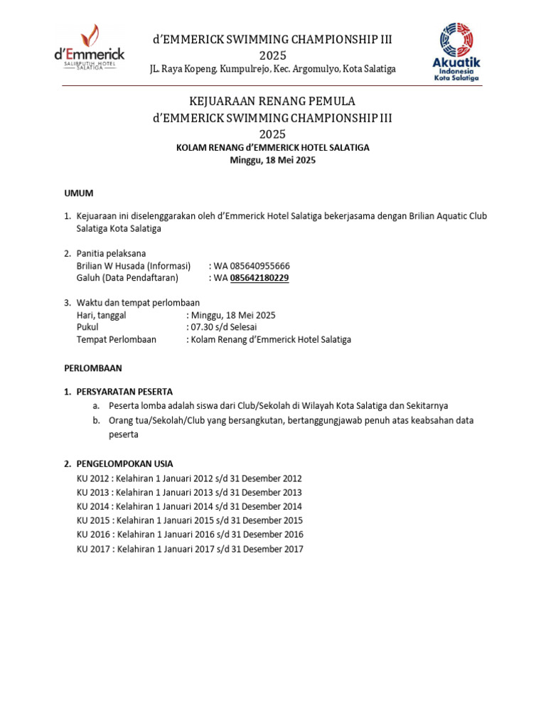 General Information Demmerick Swiming Championship III 2025 | PDF
