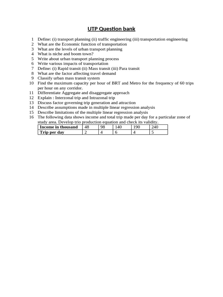 Transportation Planning Exam Questions | PDF