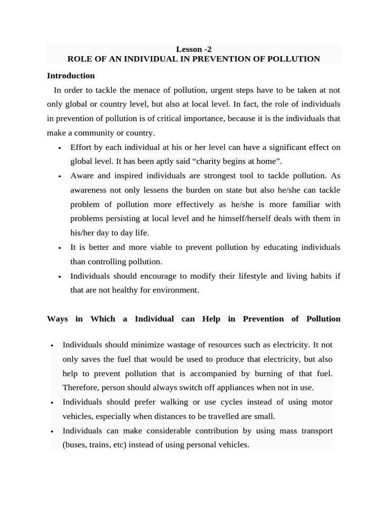 ENV-unit-V, Ch-2, Role To Prevent Pollution | PDF | Pollution | Environment