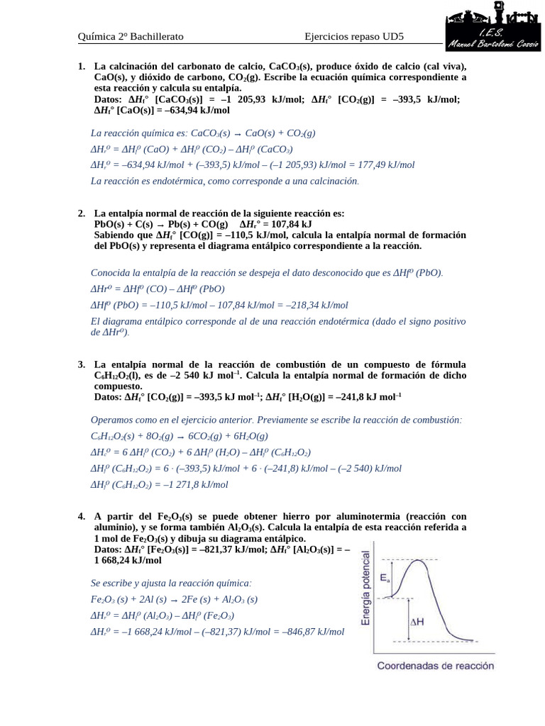 Ejercicios repaso UD2 | PDF | Energía libre de Gibbs | Entalpía