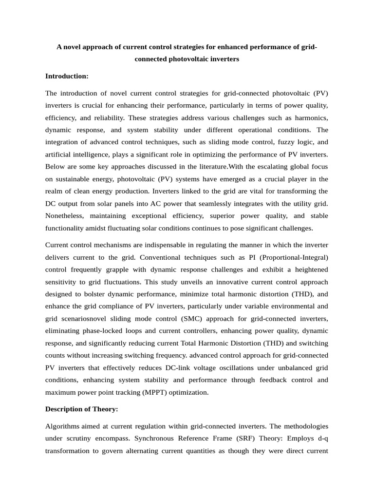 A Novel Approach of Current Control Strategies For Enhanced Performance ...