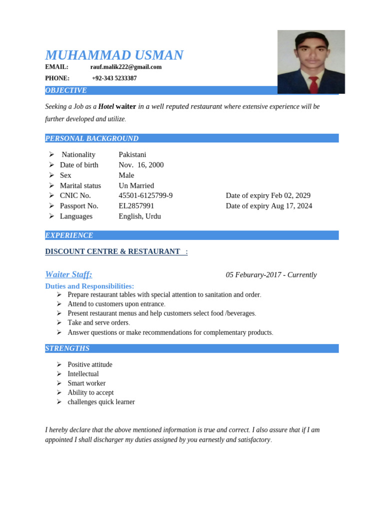 Resume (Mr. USMAN) 1 | PDF