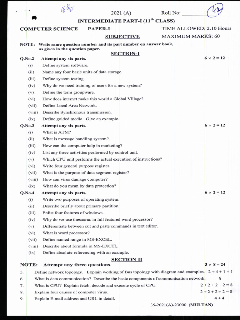 Computer Science - Inter P1 A2021 | PDF