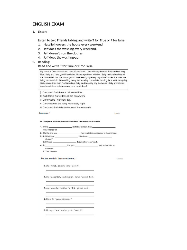 ENGLISH EXAM - Modelo | PDF