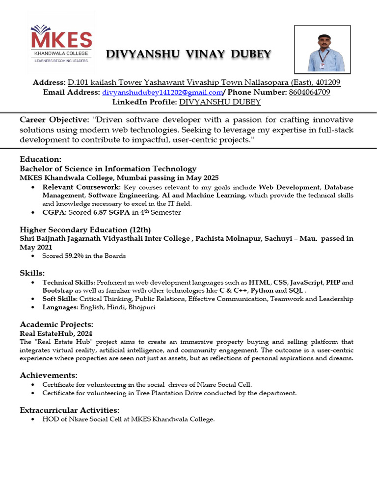 Divyanshu Dubey Resume | PDF