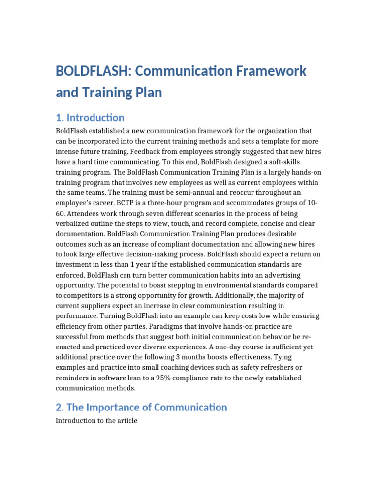 BOLDFLASH - Communication Framework and Training Plan | PDF ...