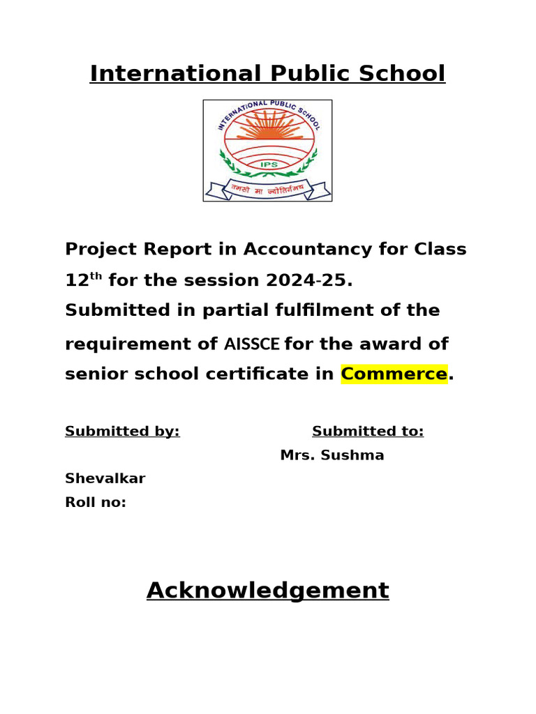 Accountancy Project Cover Page Class 12 | PDF