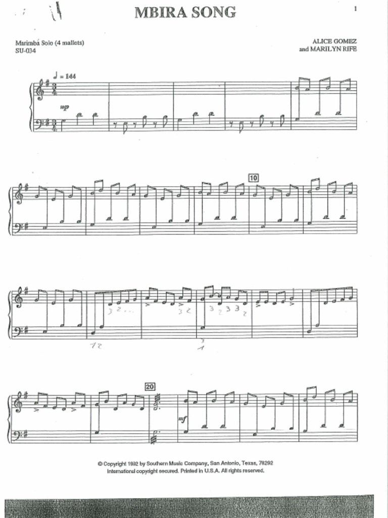 Marimba - Mbira Song, Alice Gómez | PDF
