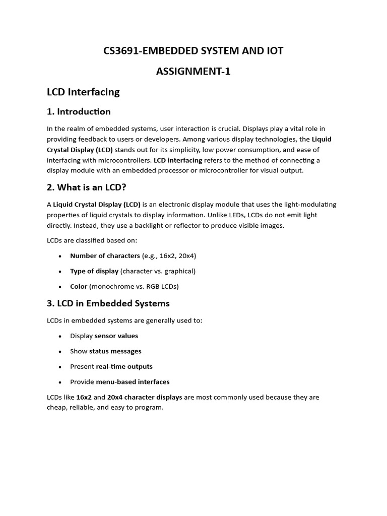 Cs3691-Esiot (Preethi.r) Assignment 1 | PDF | Liquid Crystal Display | Backlight