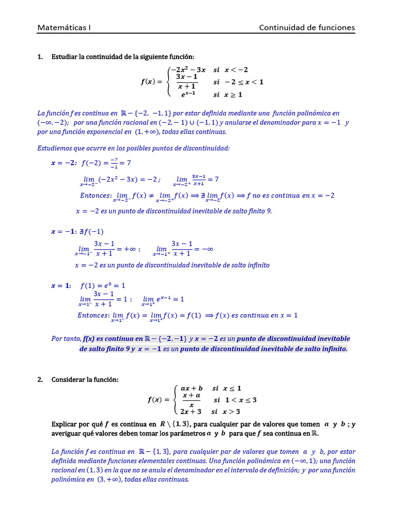 Ejercicios Resueltos de Continuidad de Funcions | PDF | Función continua | Número Real