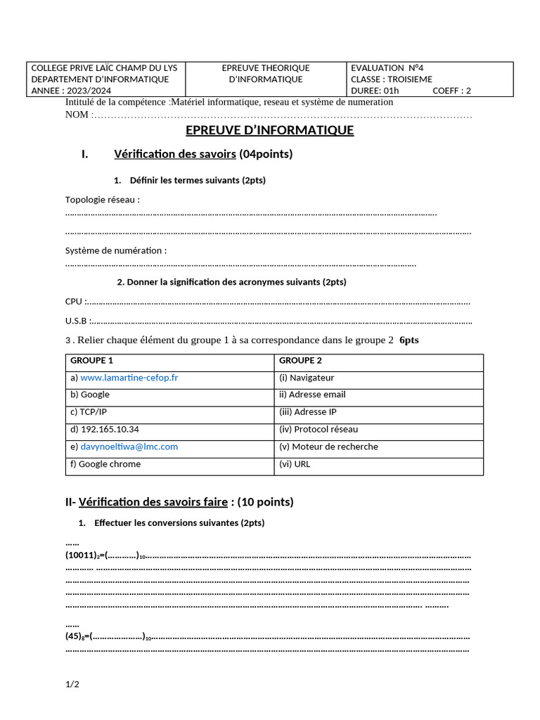 Epreuv3eme LYS EVAL 4 | PDF