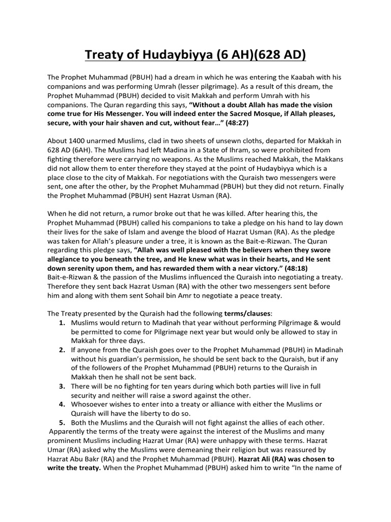 Treaty of Hudaybiyya: Key Events & Terms | PDF | Muhammad | Abrahamic ...