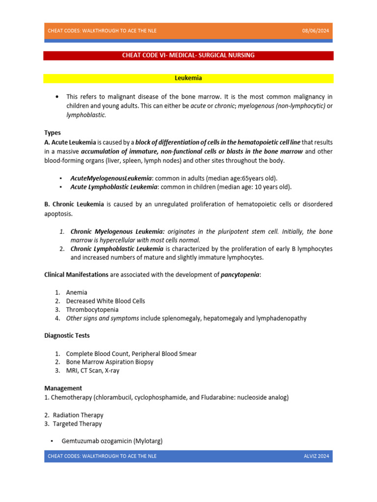 CHEAT CODE 6 - Medical - Surgical Nursing | PDF | Leukemia | Heart Failure