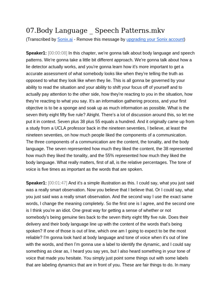 07.Body Language _ Speech Patterns | PDF | Body Language | Truth