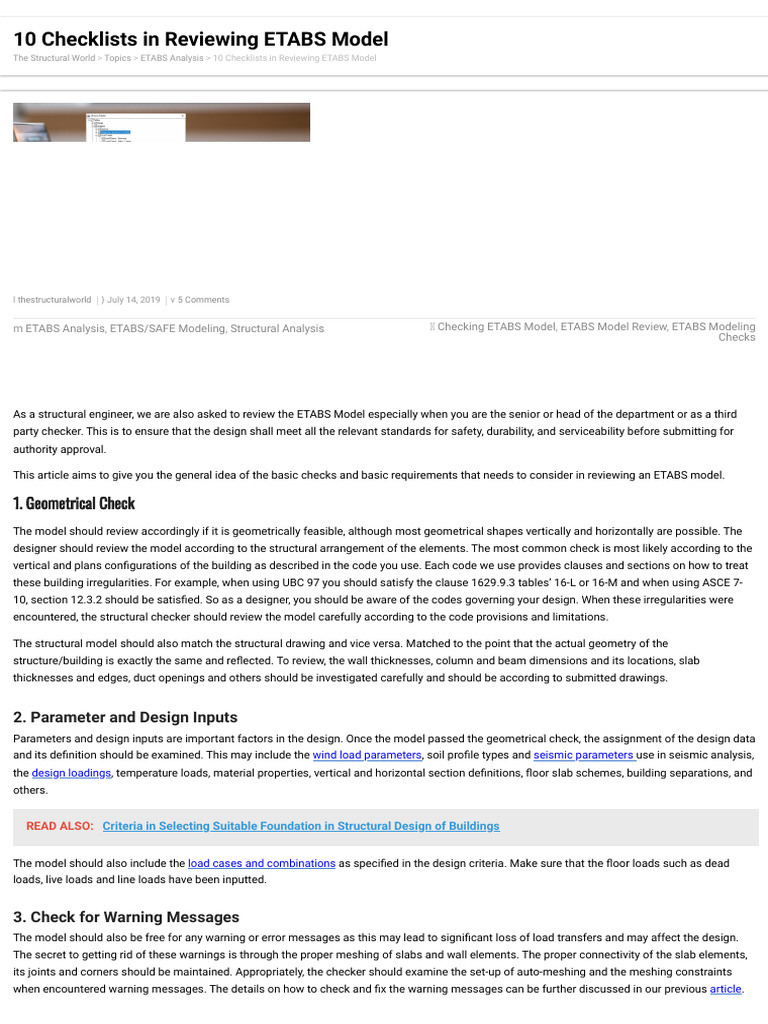 Essential ETABS Model Review Checklist | PDF | Geometry