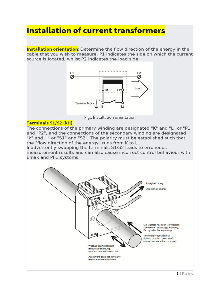Installation of current transformer & Earthing point | PDF ...