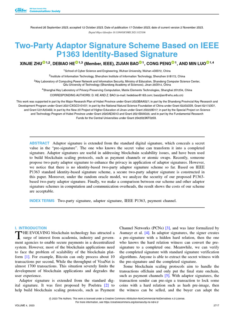 Two-Party Adaptor Signature Scheme Based On IEEE P1363 Identity-Based Signature | PDF ...