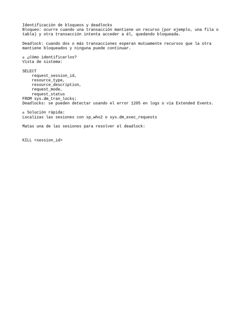 Identificación de Deadlocks en Transacciones | PDF