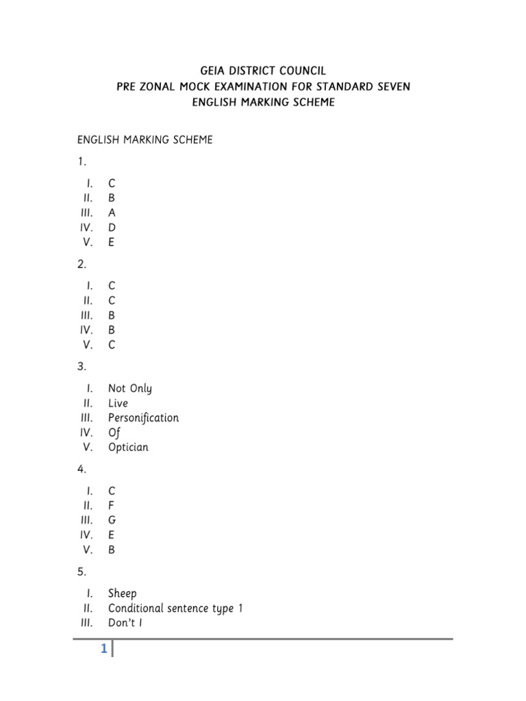 English Marking Scheme | PDF