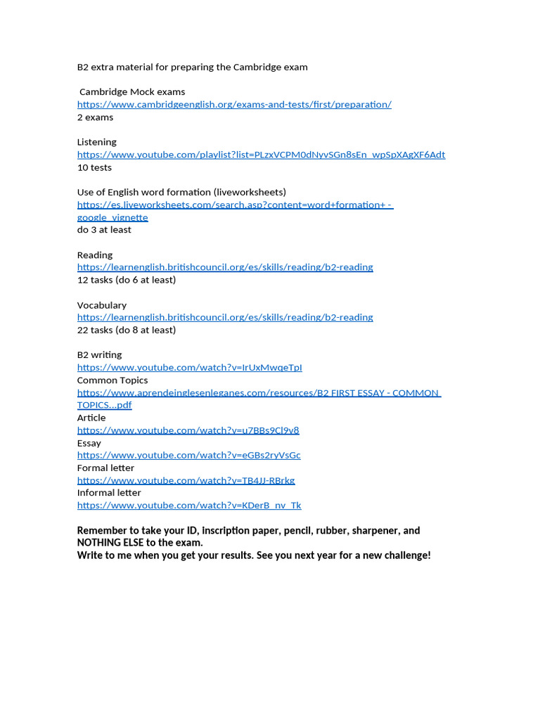B2 Extra Material For Preparing The Cambridge Exam | PDF