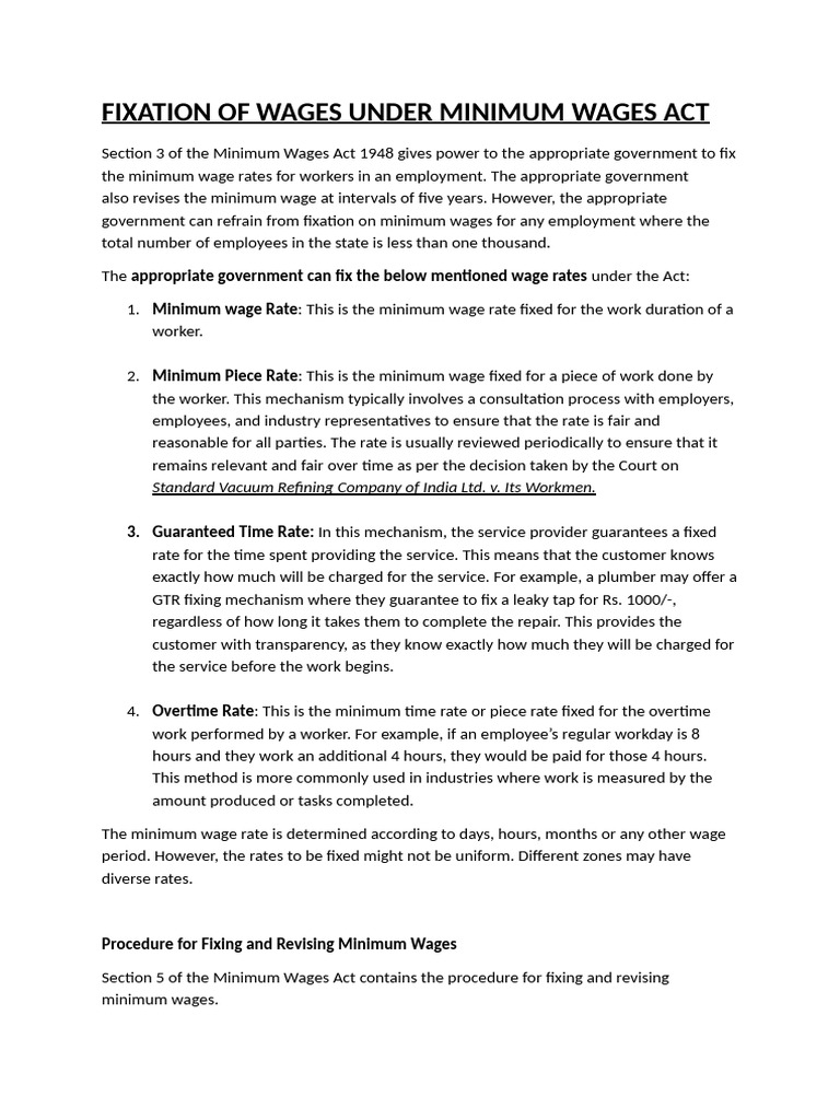 Fixation of Wages Under Minimum Wages Act | PDF | Wage | Employment