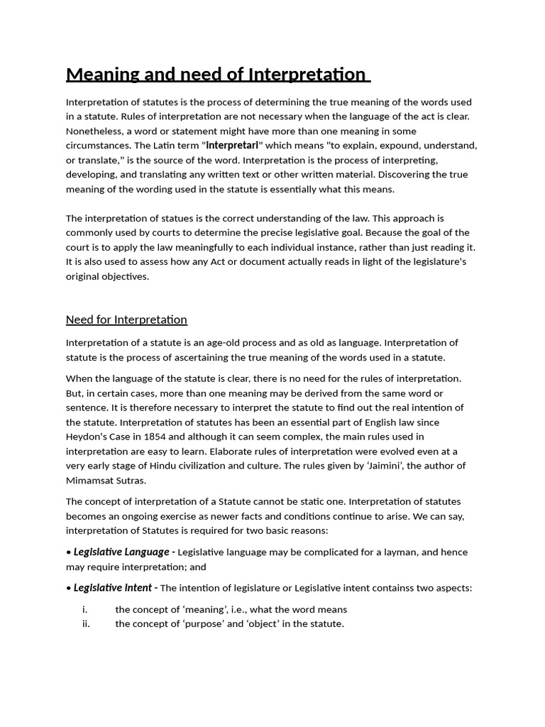 Meaning and Necessity of Statutory Interpretation | PDF | Semantics ...