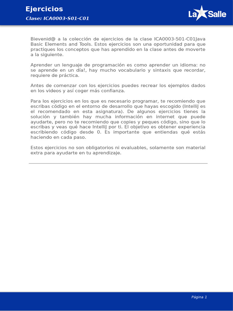 Clase: ICA0003-S01-C01: Página 1 | PDF | Java (lenguaje de programación) | Pi