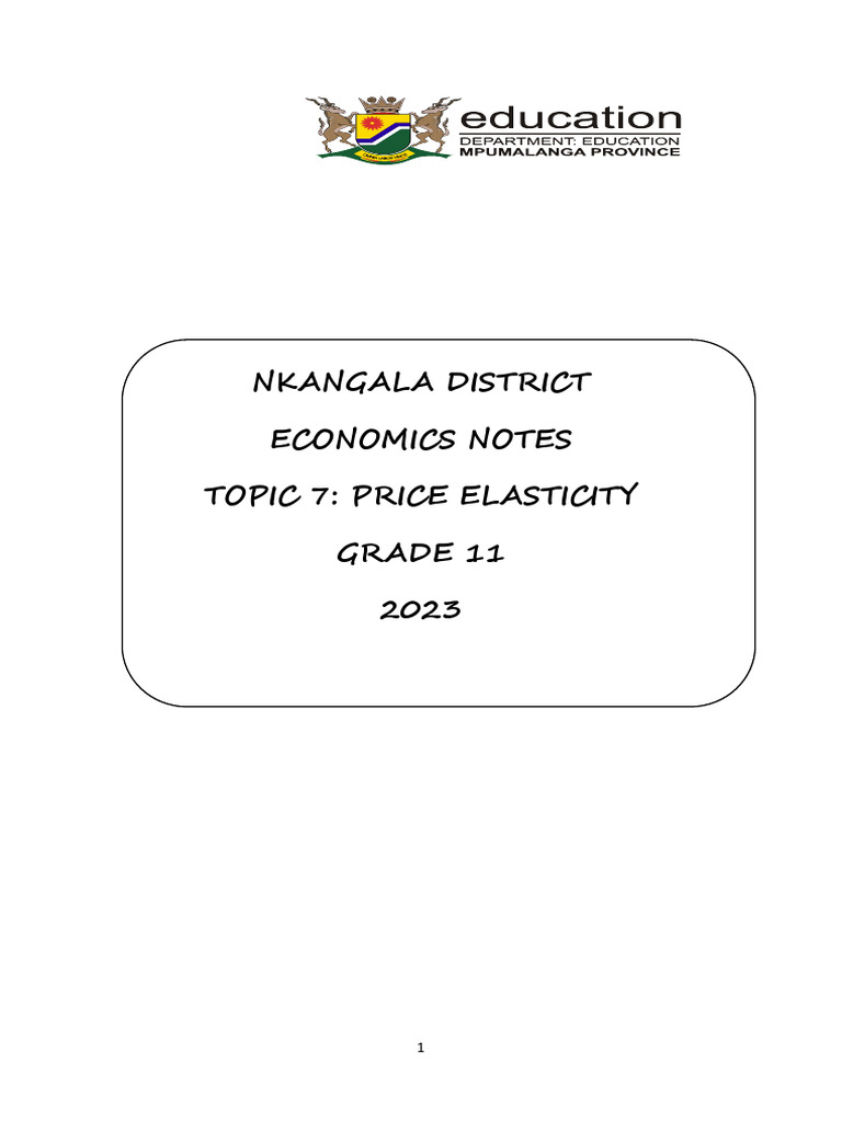 Grade 11 Price Elasticity of Demand Notes | PDF | Demand | Elasticity ...