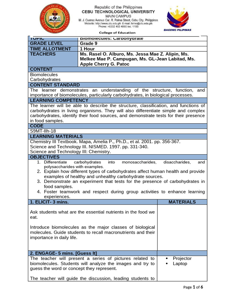 Lesson Plan For Deped FINALISM | PDF | Carbohydrates | Starch