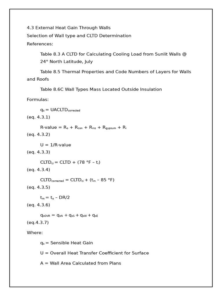 4.3 External Heat Gain Through Walls | PDF | Thermodynamic Properties ...