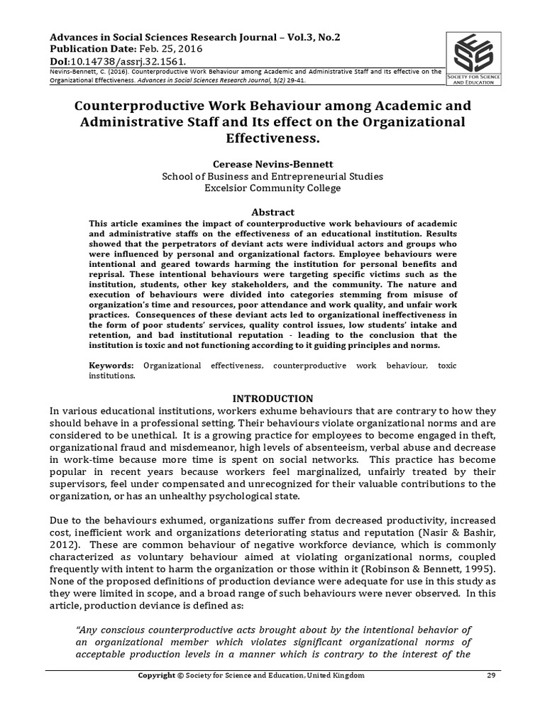 Counterproductive Work Behaviour Among L | PDF | Deviance (Sociology) | Employee Retention