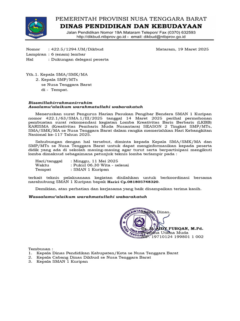 Dukungan Delegasi Peserta LKBB Season 2 - SMAN 1 Kuripan | PDF