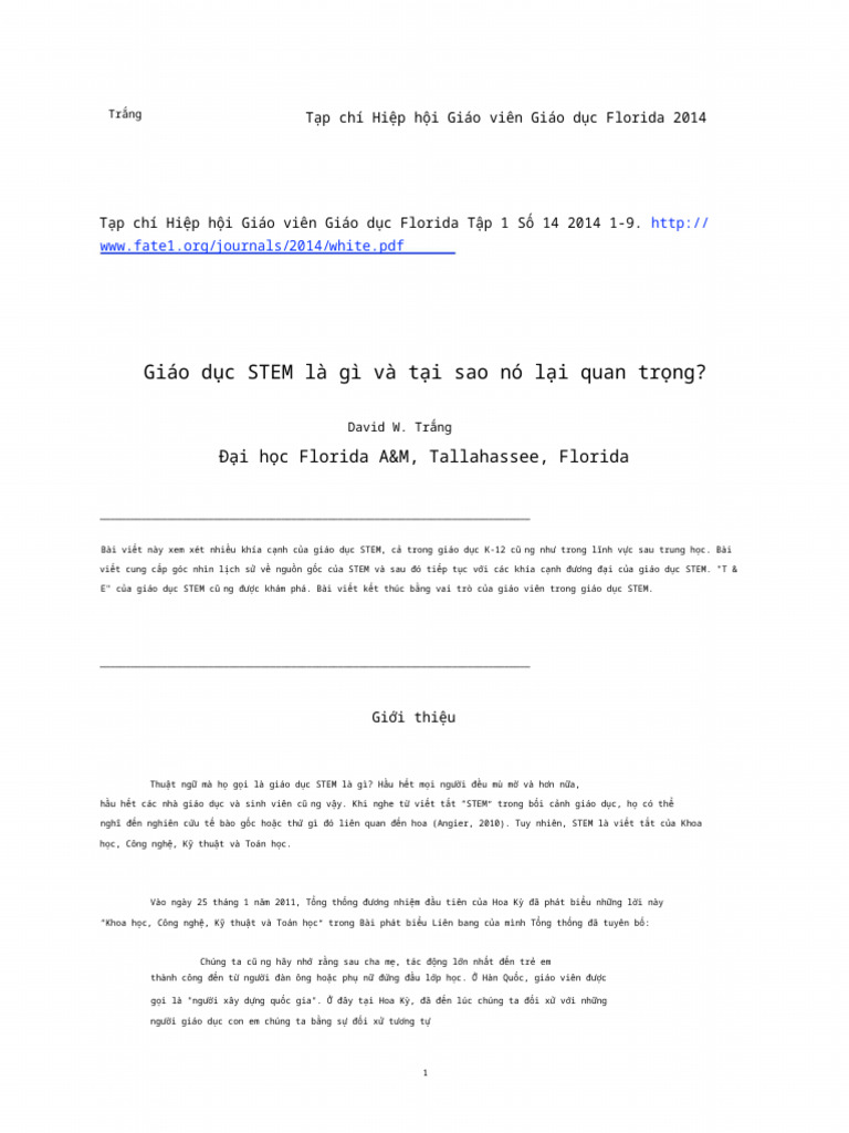 David W. White (2014) What Is STEM Education and Why Is It Important ...