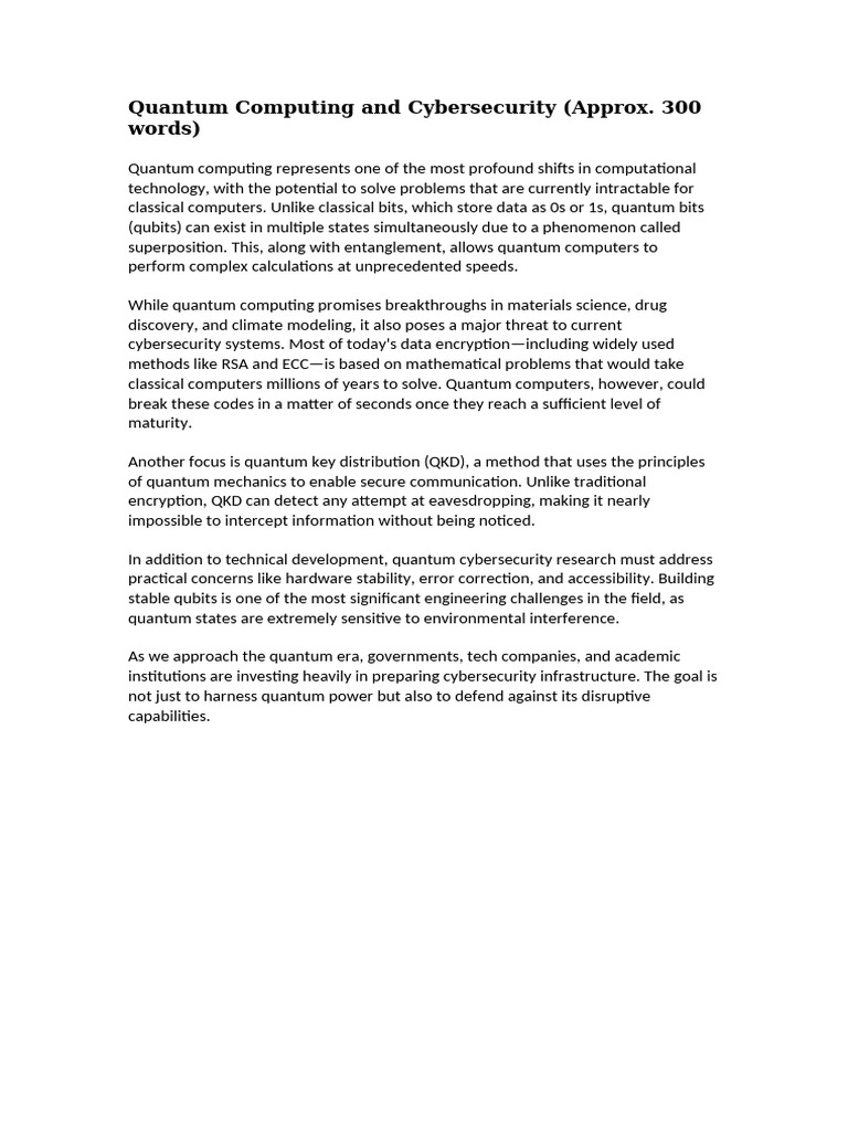 Quantum Computing and Cybersecurity (Approx. 300 Words) | PDF