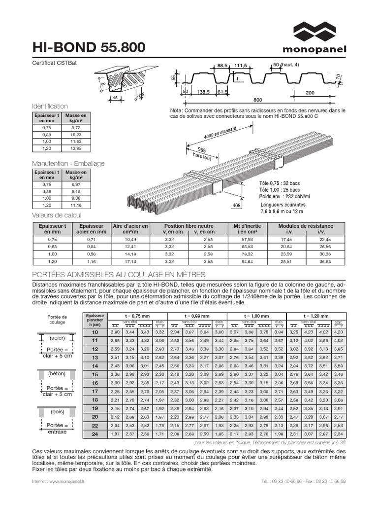 Portées et charges HI-BOND 55.800 | PDF | Matériaux de construction ...