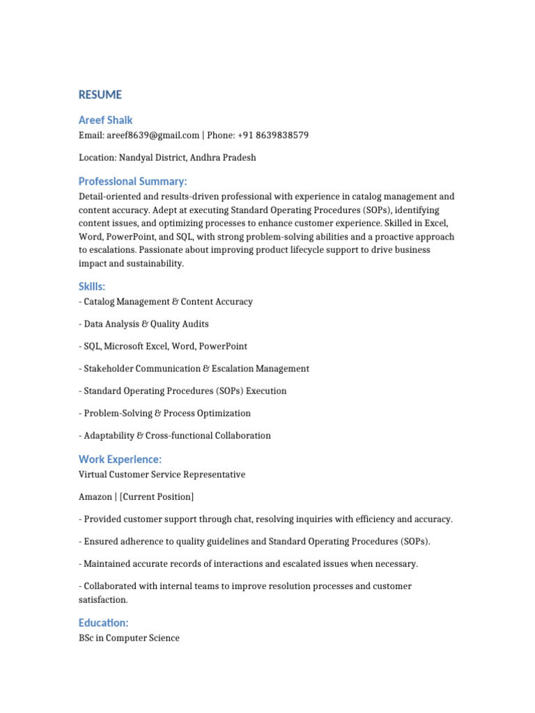 Areef Shaik Resume | PDF