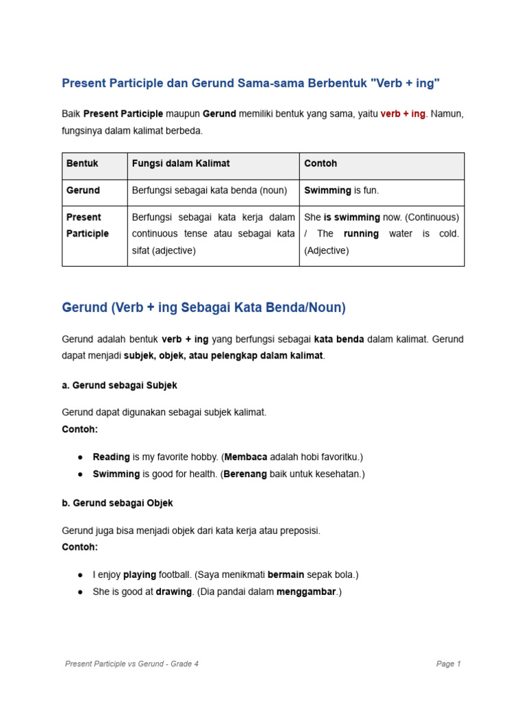 Perbedaan Gerund dan Present Participle | PDF