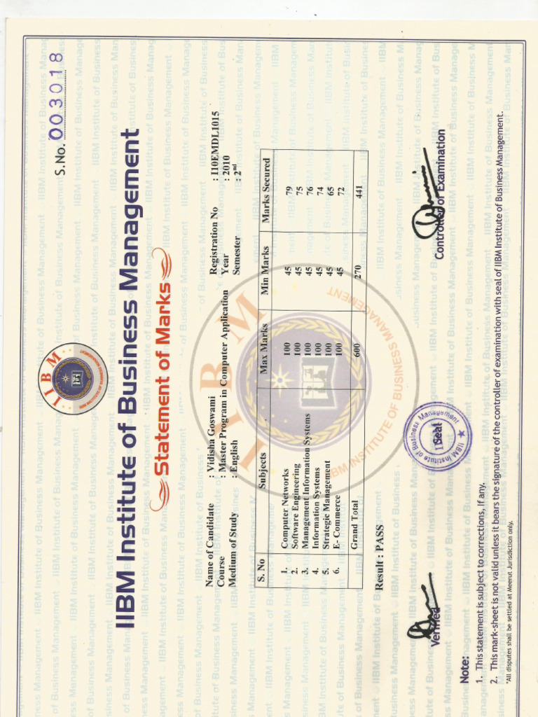 MPCA Marksheet 2 | PDF