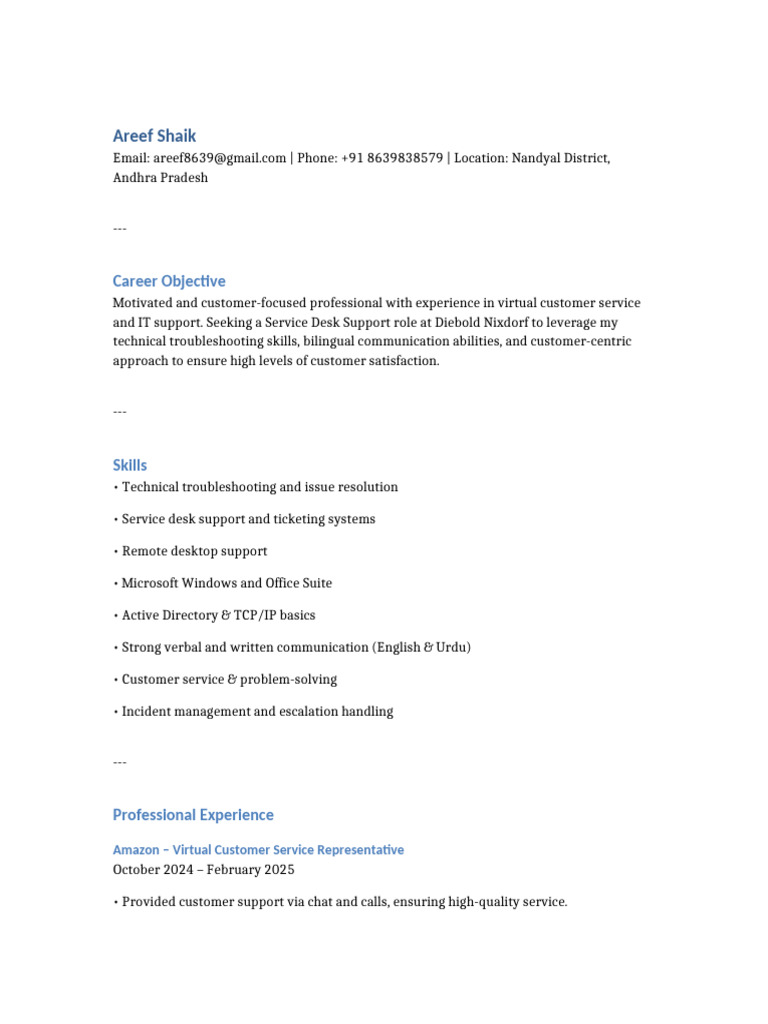 Areef Shaik Resume | PDF