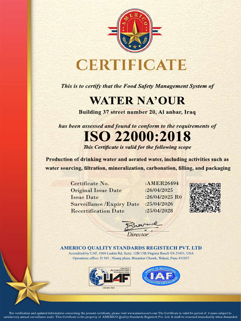 Uaf Americo-Iso 22000-Water Na'Our | PDF