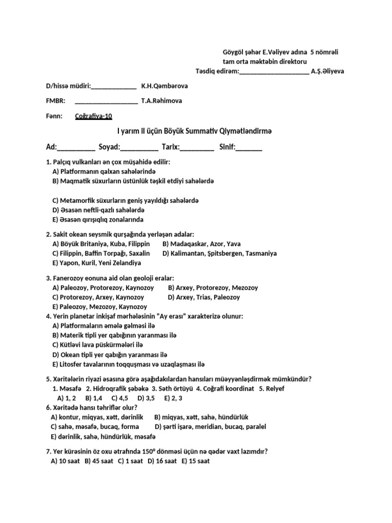 10-Cu Sinif BSQ | PDF