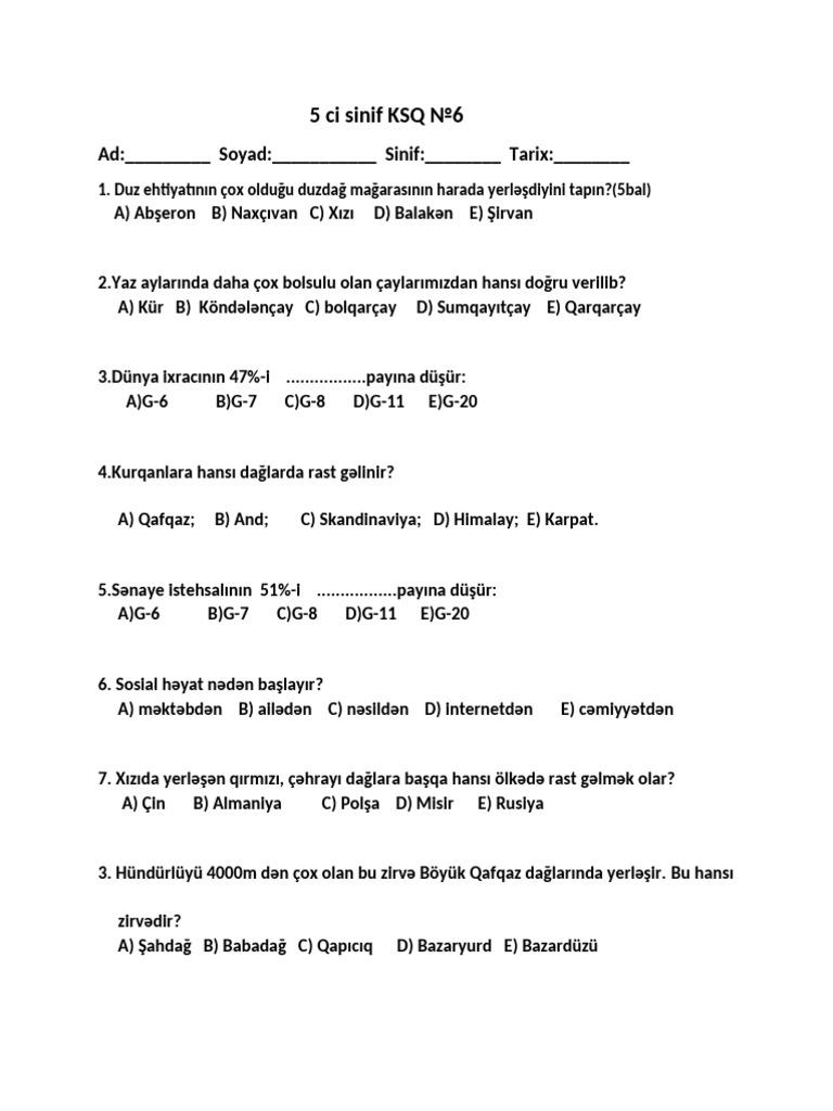 5 Ci Sinif KSQ 6 | PDF