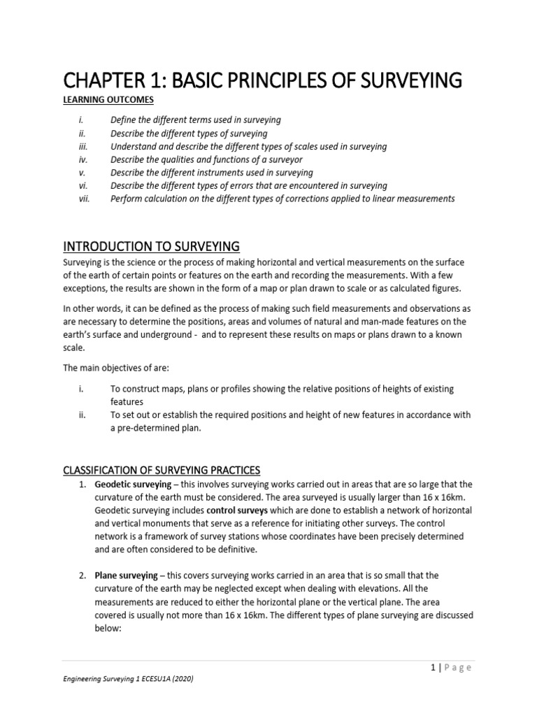 Chapter 1 - BASIC PRINCIPLES OF SURVEYING | PDF | Surveying | Geographical Technology