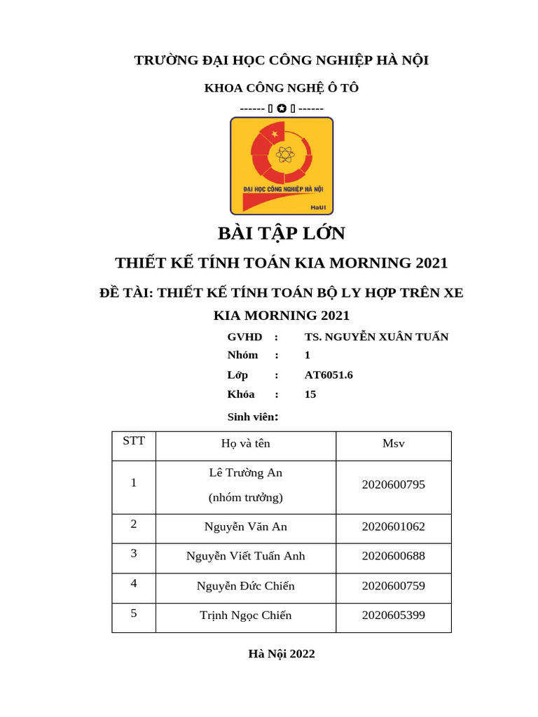 Thuyết minh TKTT Ô tô | PDF