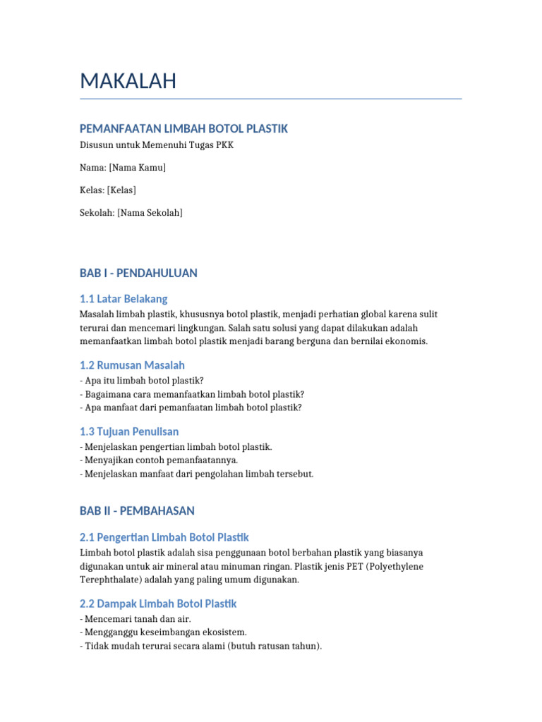 Makalah Pemanfaatan Limbah Botol Plastik | PDF