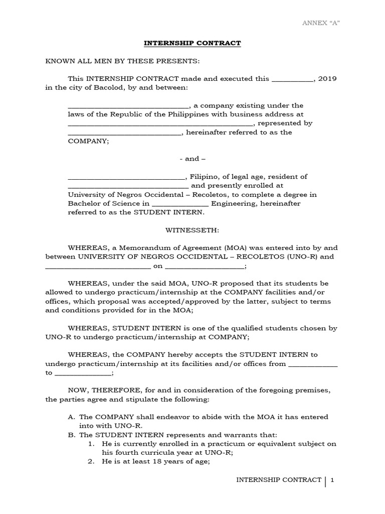 INTERNSHIP CONTRACT FINAL | PDF