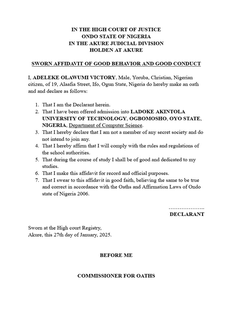 Sworn Affidavit For Adeleke | PDF