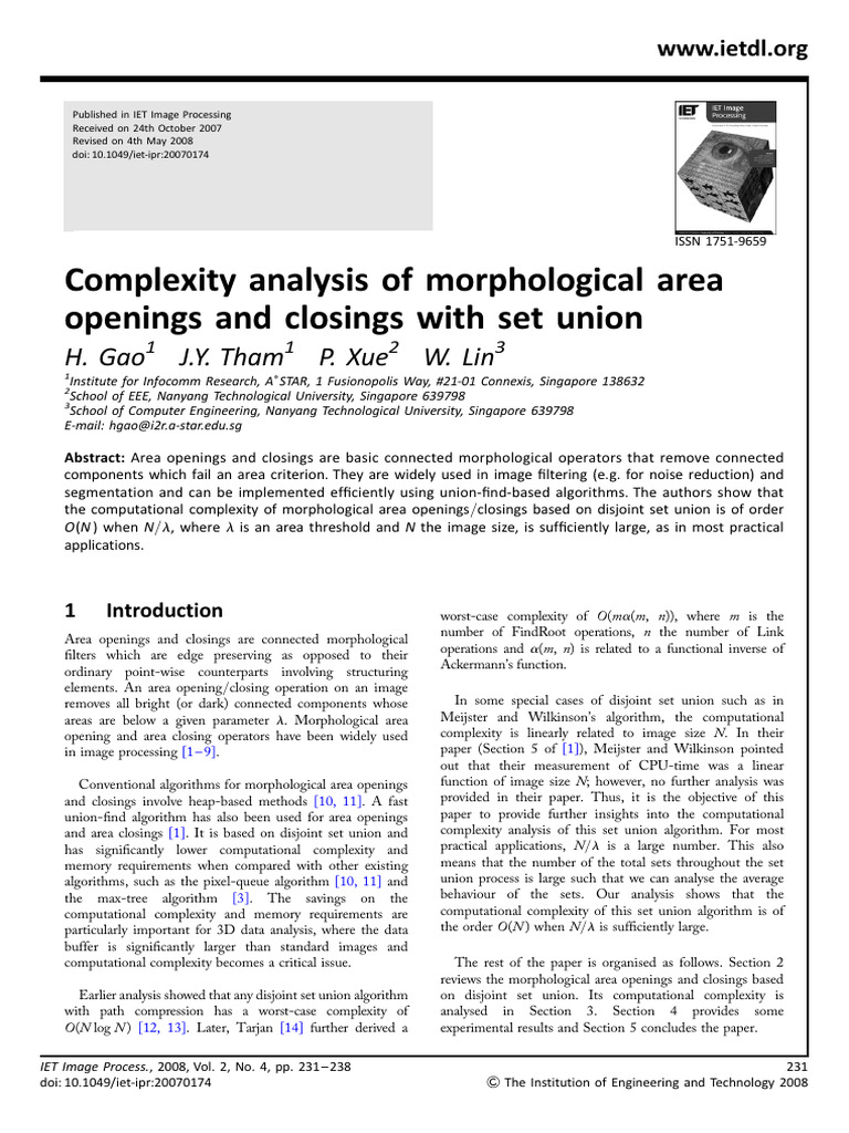 论文06-2008.08.Complexity Analysis of Morphological Area Openings and Closings with Set Union ...