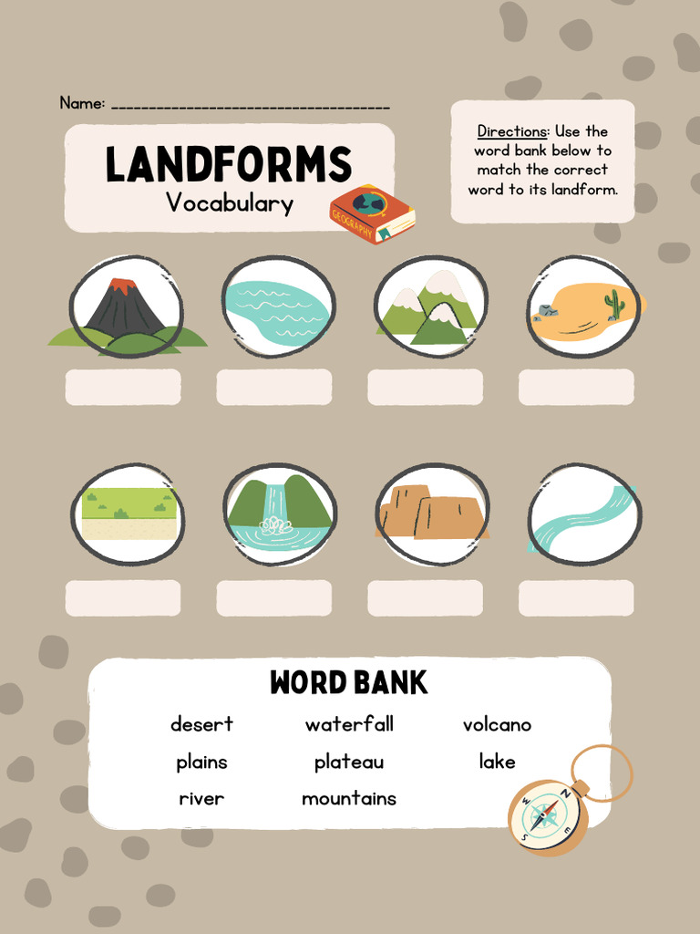 Landforms Vocabulary Worksheet in Natural Style | PDF
