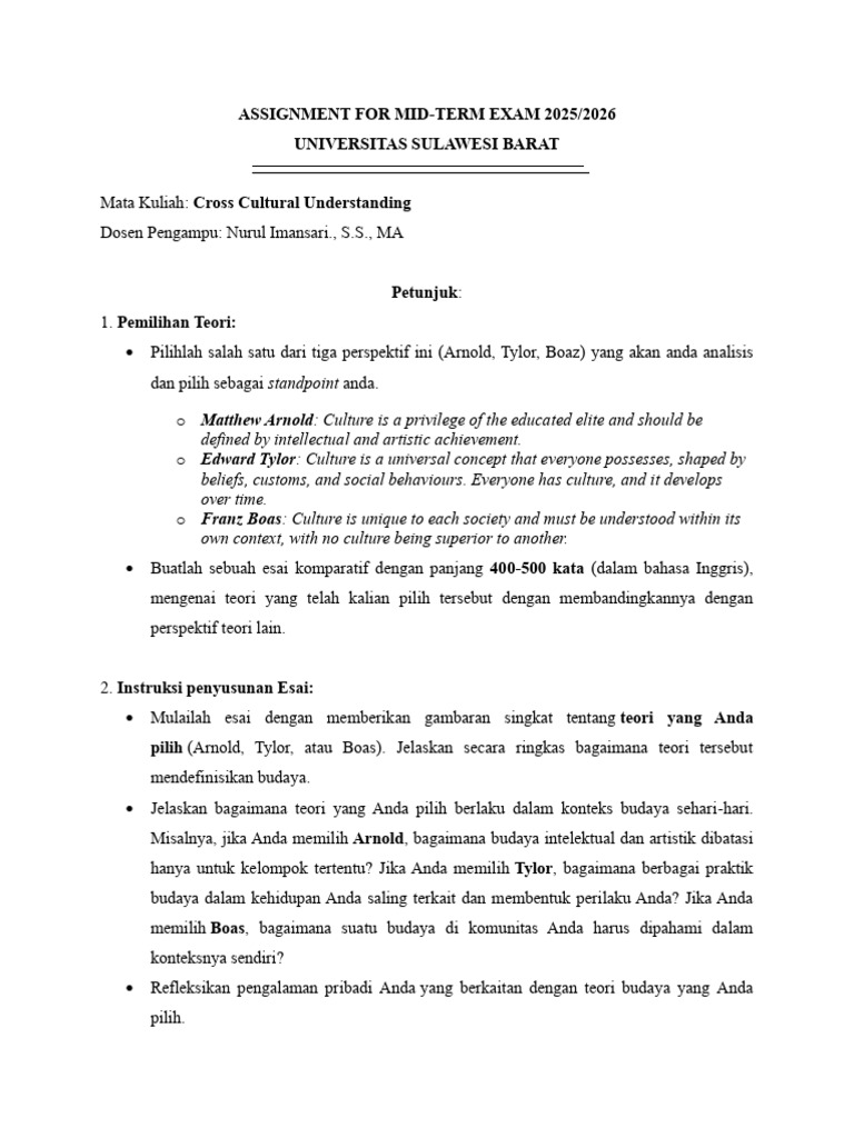 Cross Cultural Understanding - Assignment 2025 | PDF